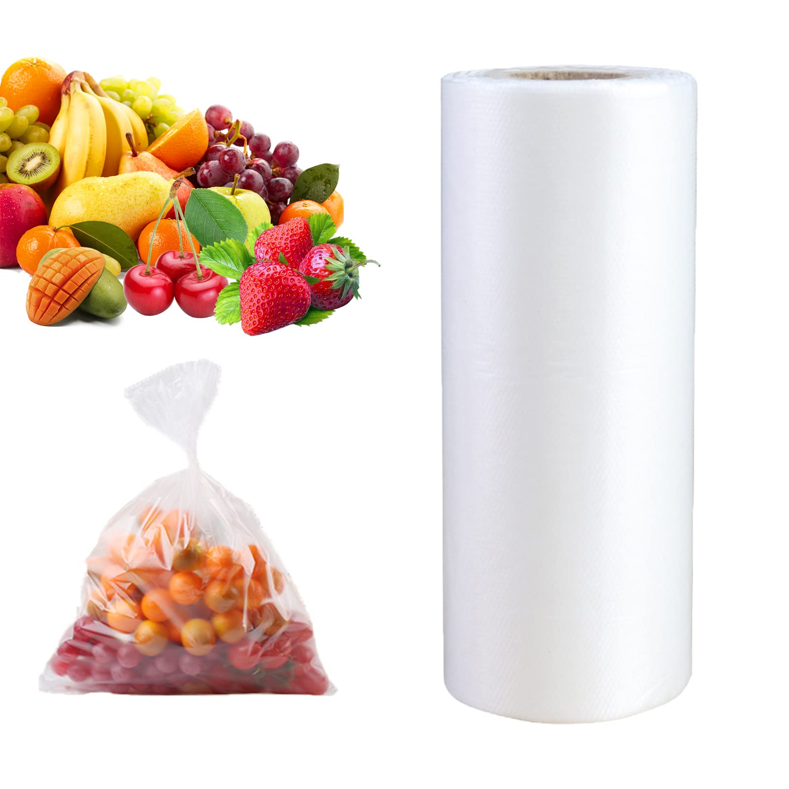 SJPACK Plastic Produce Bag, Clear Food Storage Bags for Fruits, Vegetables, 12 X 20 Inches on a Roll, 350 Bags/Roll