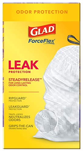 Glad ForceFlex Tall Kitchen Drawstring Trash Bags 13 Gallon White Trash Bag, Mediterranean Lavender scent with Febreze Freshness 80 Count (Package May Vary)