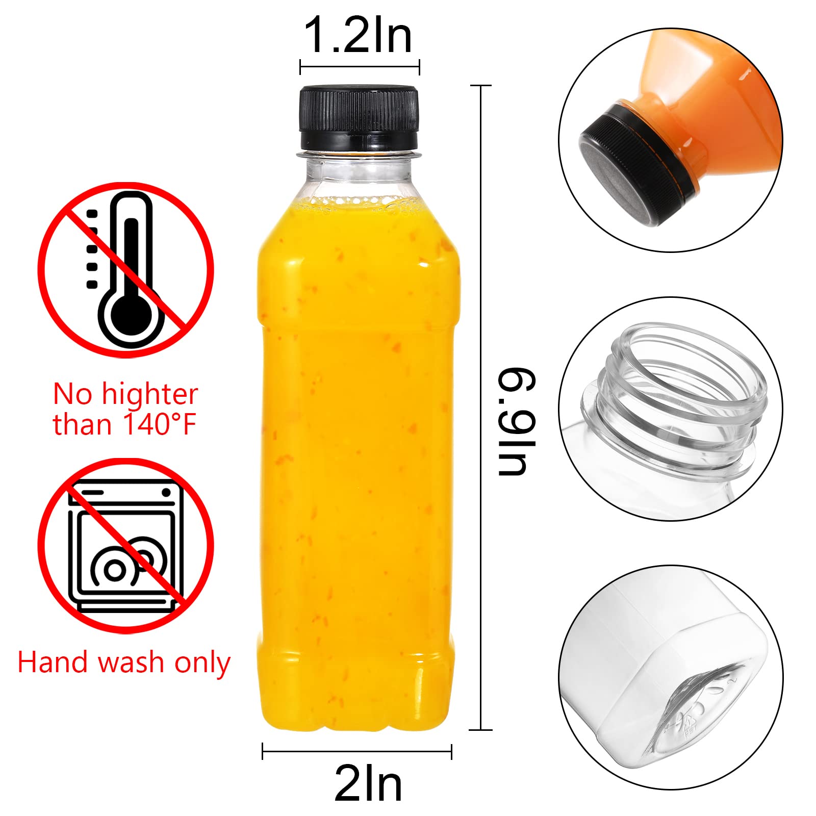 WUWEOT 30 Pack Plastic Juice Bottle, 12 Oz Clear Empty Milk Bottles, Reusable Bulk Beverage Containers with Tamper Evident Caps Lids