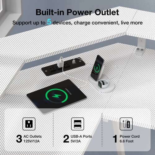 Mr IRONSTONE White Gaming Desk with LED Lights &Power Outlet, L Shaped Computer Corner Desk with Cup Holder & Headphone Hook, Carbon Fiber Home Office Desks with Large Monitor Stand, White, 50''