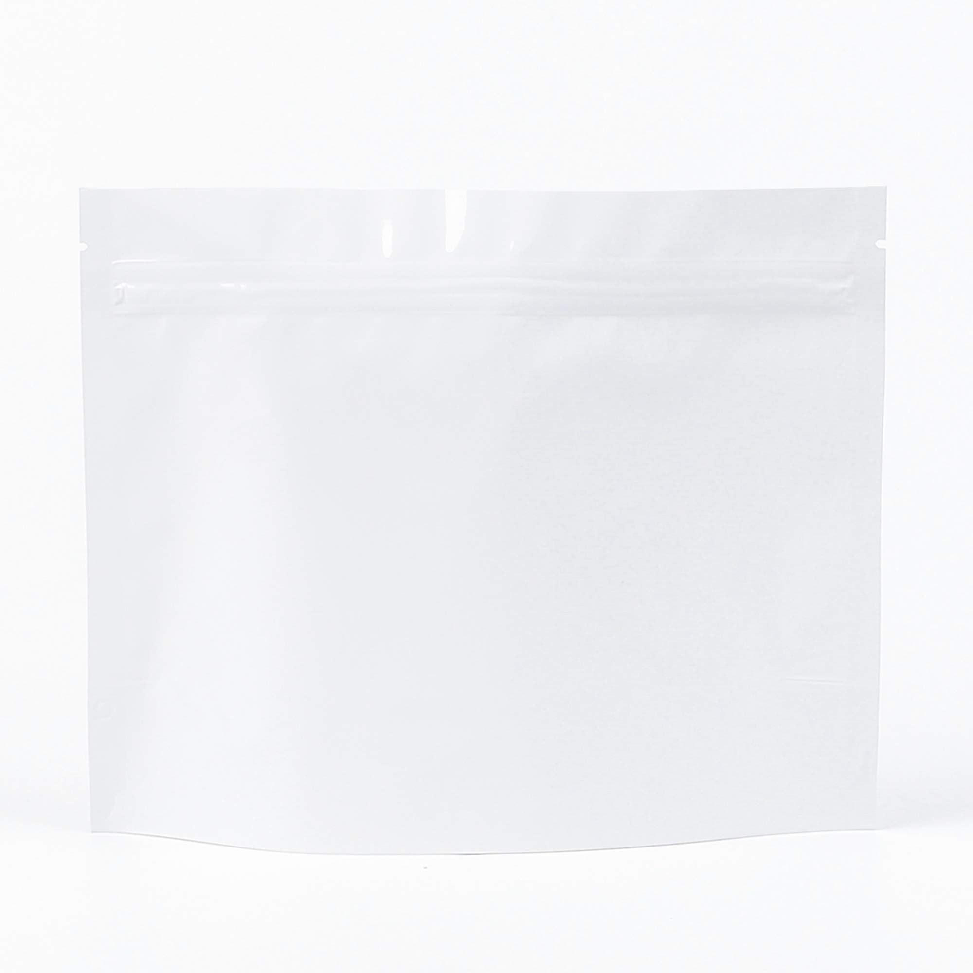 QQ Studio Pack of 100 Double-Sided Glossy Wide Mouth Smell Proof Stand Up Resealable Pouch Bags (Glossy White, 8.25x6.5" (7oz))