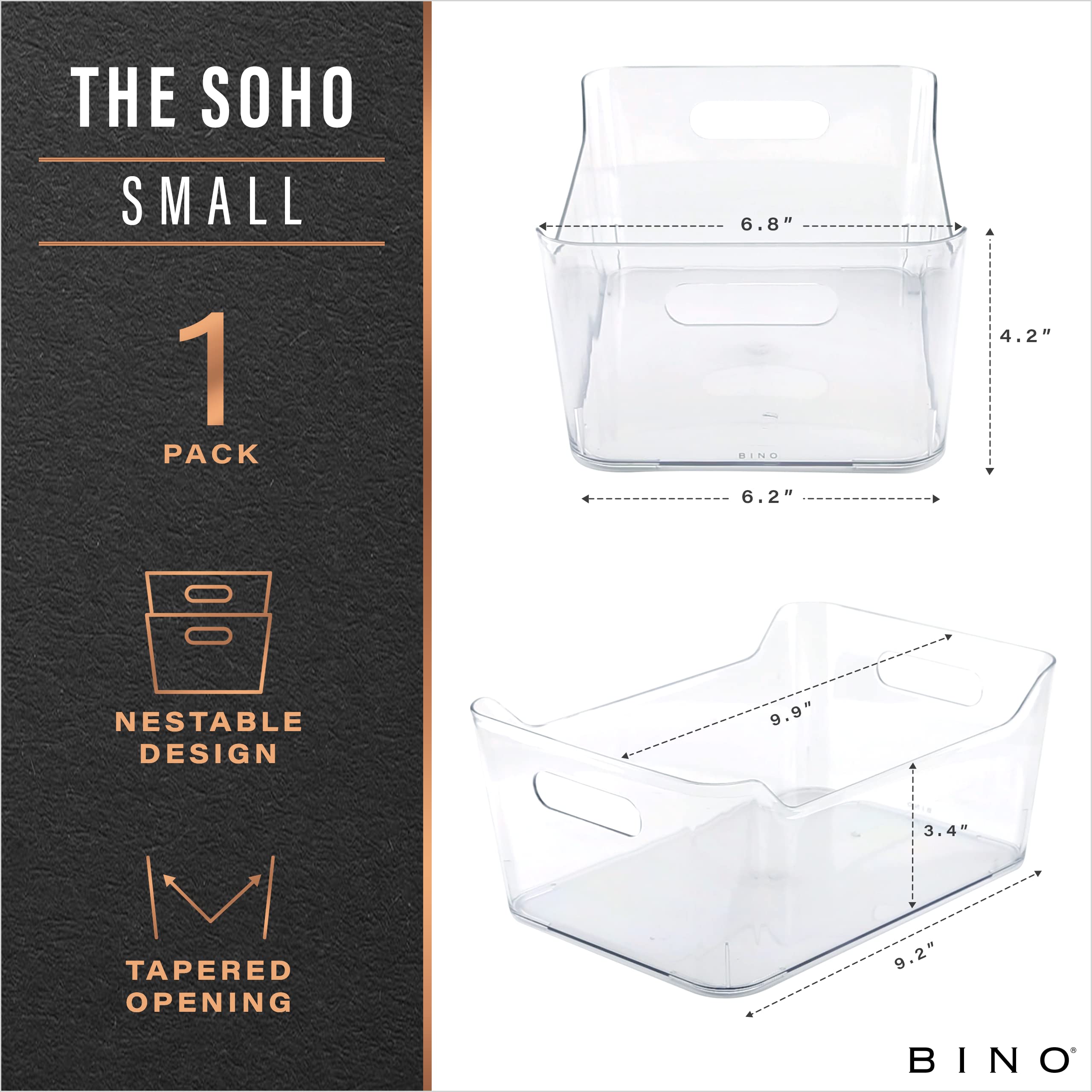 BINO | Plastic Storage Bins, Small | The SOHO Collection | Multi-Use Organizer Bins | Built-in Handles | BPA-Free | Pantry Organization | Home Organization | Fridge Organizer | Freezer Organizer