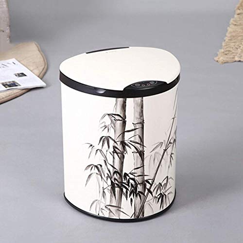 CXDTBH Creative Living Room Bedroom Smart Trash Can 9L Household Trash Can with Lid Metal Automatic Induction Trash Can Round Barrel-Shaped Office Trash Can