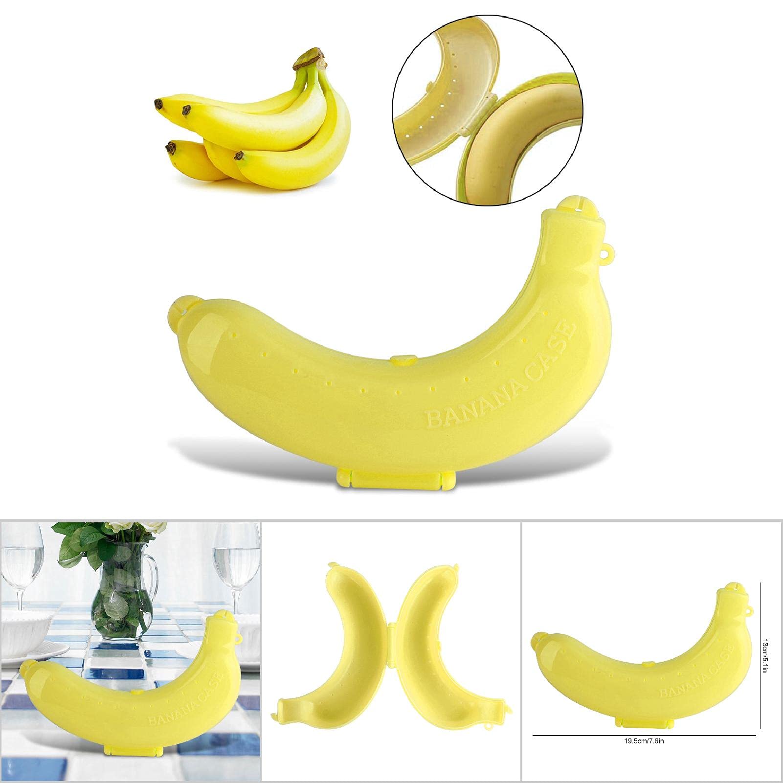 BORDSTRACT Banana Case, 7.6x5.1x1.7in Easy Carry Durable Banana Saver, Banana HolderCase for Lunch Boxes Outdoor Travel Case (Yellow)