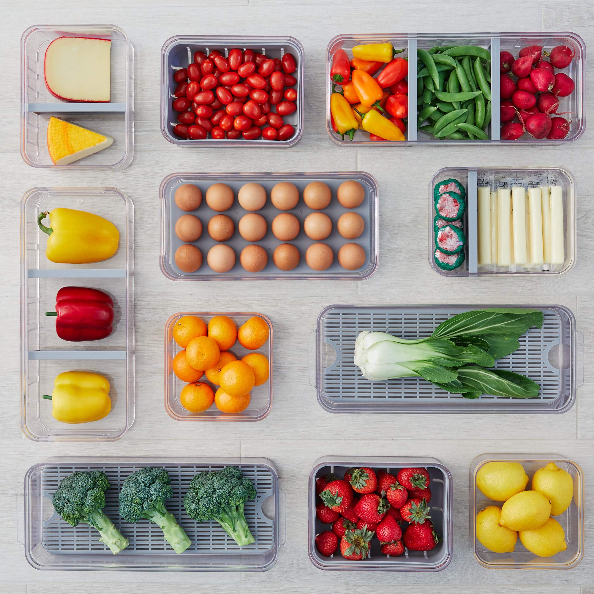 iDesign Plastic Crisp Divided Fruit and Vegetable Storage with Easy to Grip Integrated Handles Designed to Keep Food Fresh Longer, 8.32" x 6.32" x 3.76", 2 Section