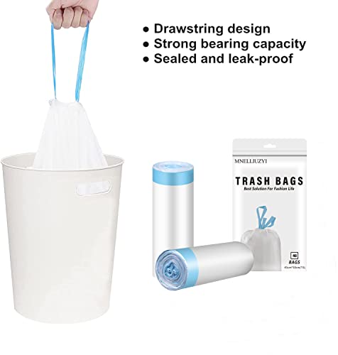Small garbage bag, 4 Gallon Drawstring Trash Bags Ultra thick small Garbage bags bin liners for bathrooms, kitchens, bedrooms, living rooms and offices. (2 Golls/40 PCS)