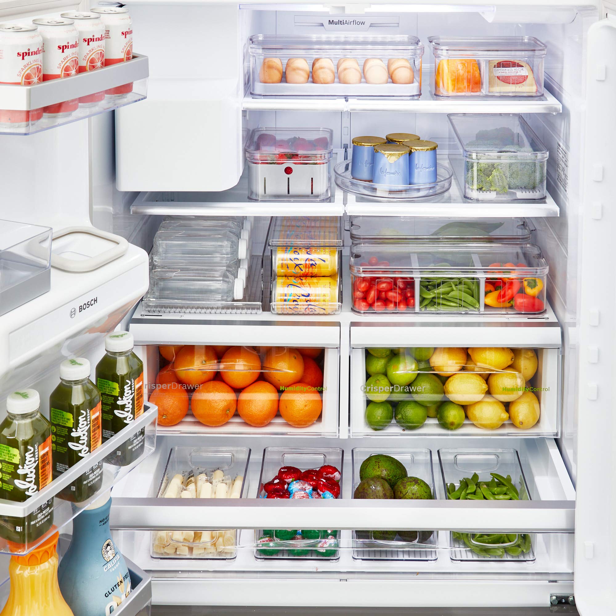 iDesign Plastic Crisp Divided Fruit and Vegetable Storage with Easy to Grip Integrated Handles Designed to Keep Food Fresh Longer, 8.32" x 6.32" x 3.76", 2 Section