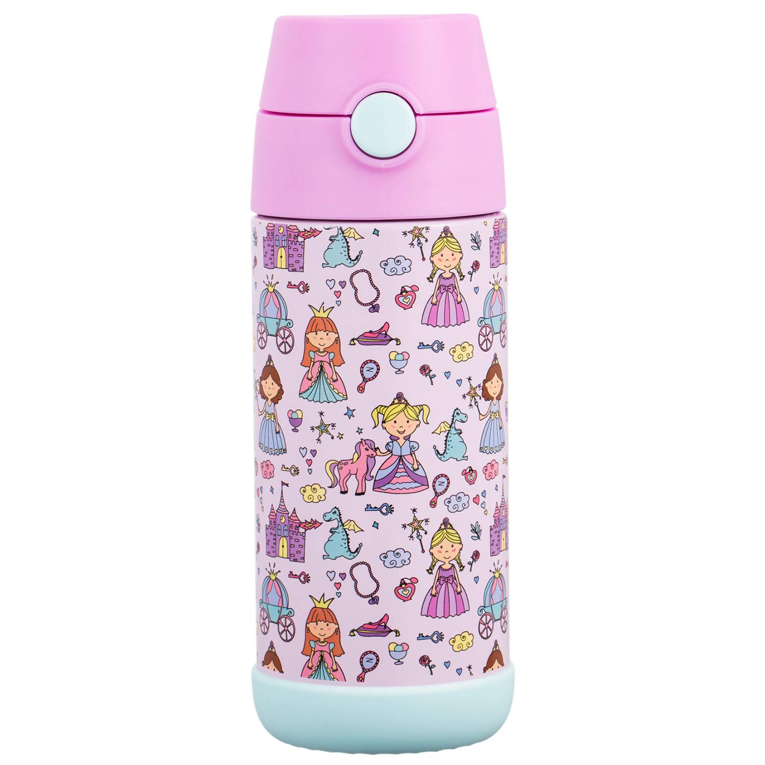 Snug Kids Water Bottle - insulated stainless steel thermos with straw (Girls/Boys) - Princess, 12oz