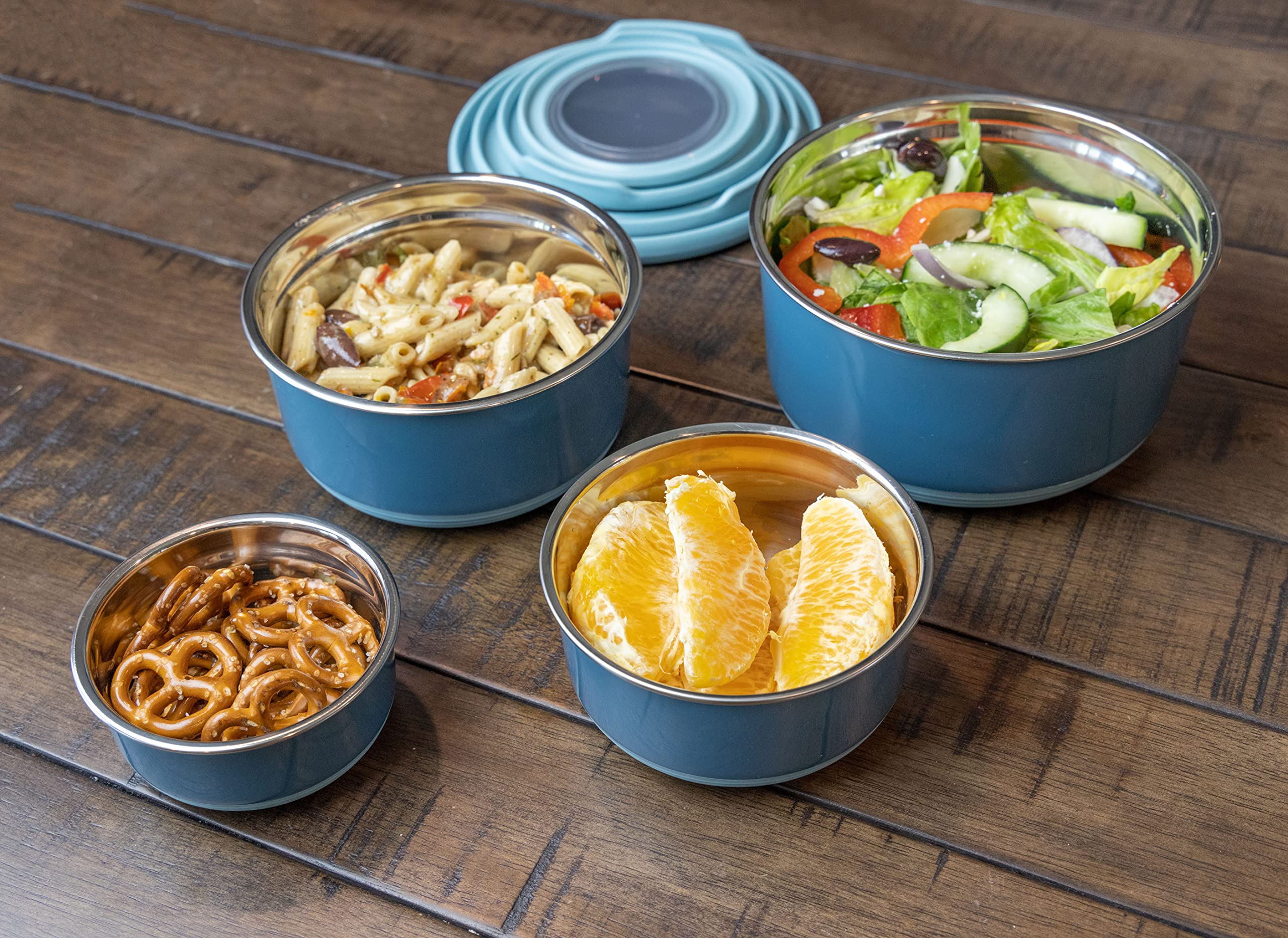 MIRA Stainless Steel Food Storage Set - 4 Anti-Slip Containers for Meal Prep - Multi-Size Pack (1, 2, 3, 5 Cups), Slate Blue