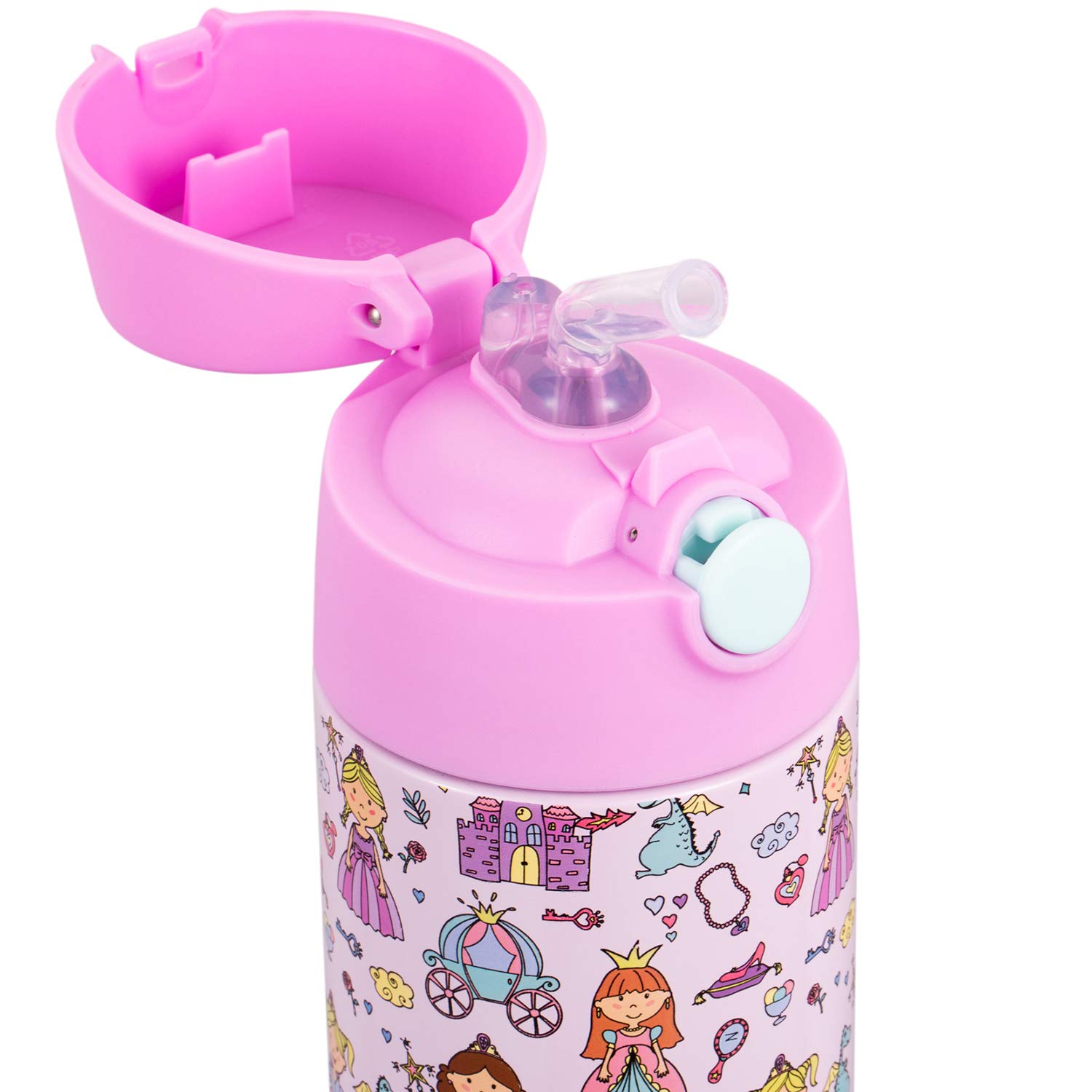 Snug Kids Water Bottle - insulated stainless steel thermos with straw (Girls/Boys) - Princess, 12oz