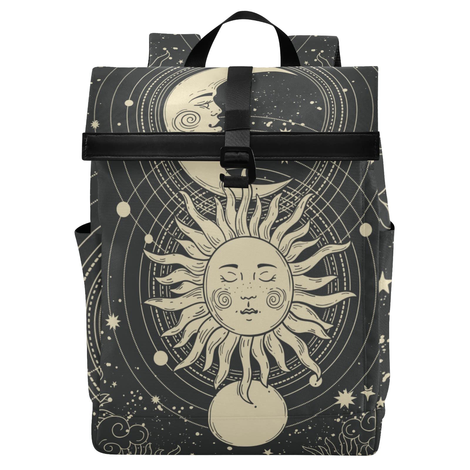 Astrology Tarot Goth Travel Roll Top Backpack for Men, Expandable Waterproof Trendy Laptop Backpack