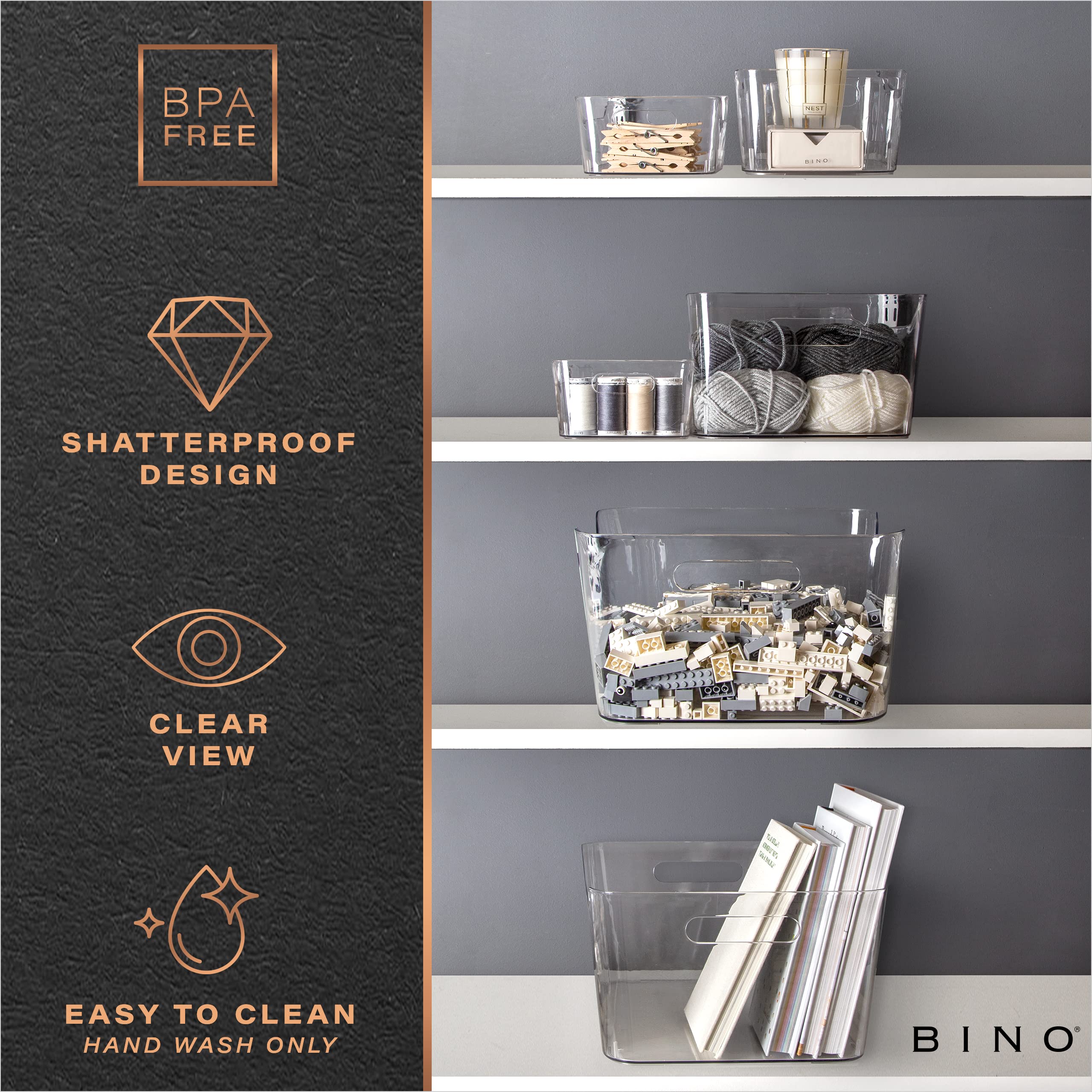 BINO | Plastic Storage Bins, Small | The SOHO Collection | Multi-Use Organizer Bins | Built-in Handles | BPA-Free | Pantry Organization | Home Organization | Fridge Organizer | Freezer Organizer