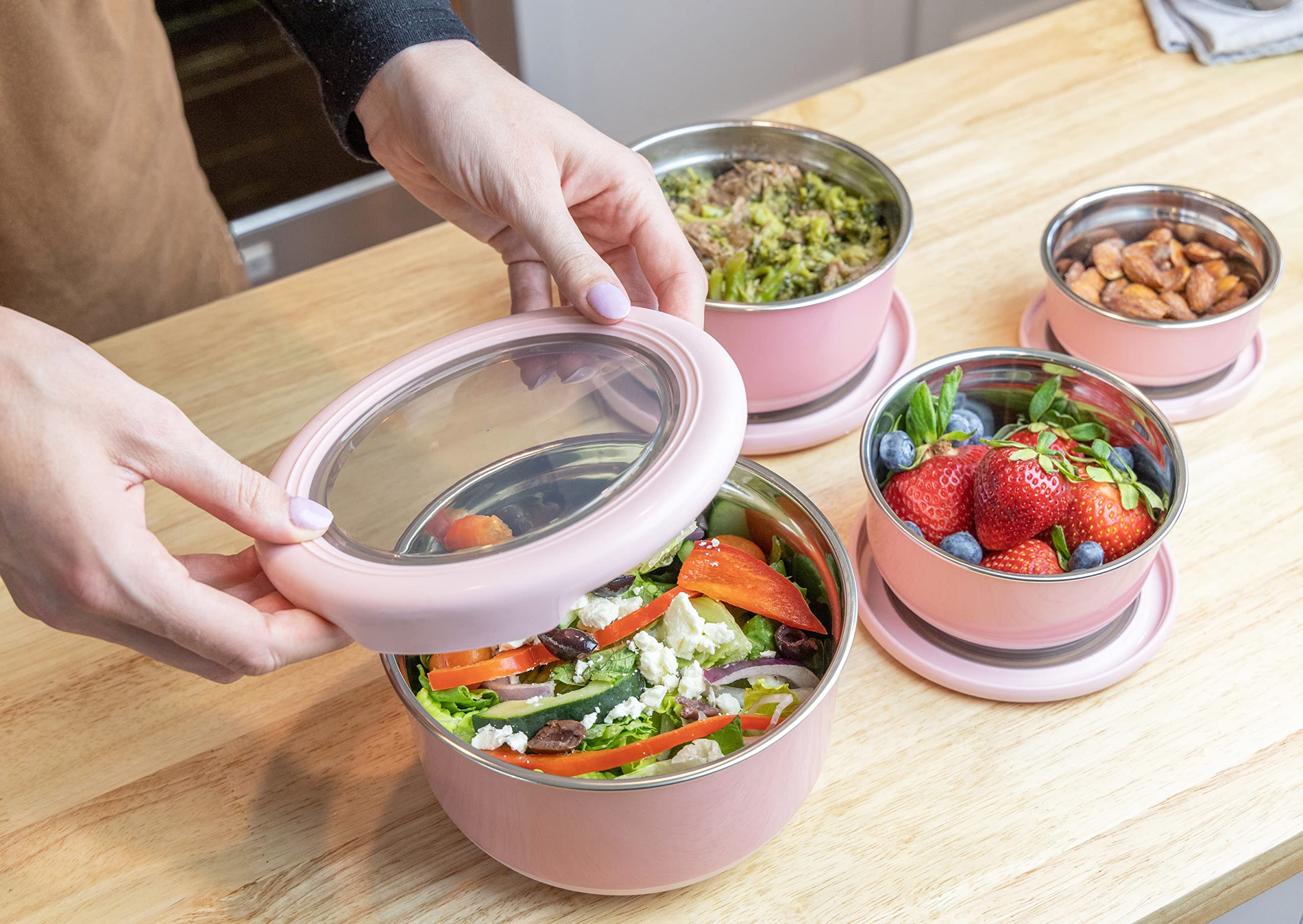 MIRA Stainless Steel Food Storage Set - 4 Anti-Slip Containers for Meal Prep - Multi-Size Pack (1, 2, 3, 5 Cups), Slate Blue