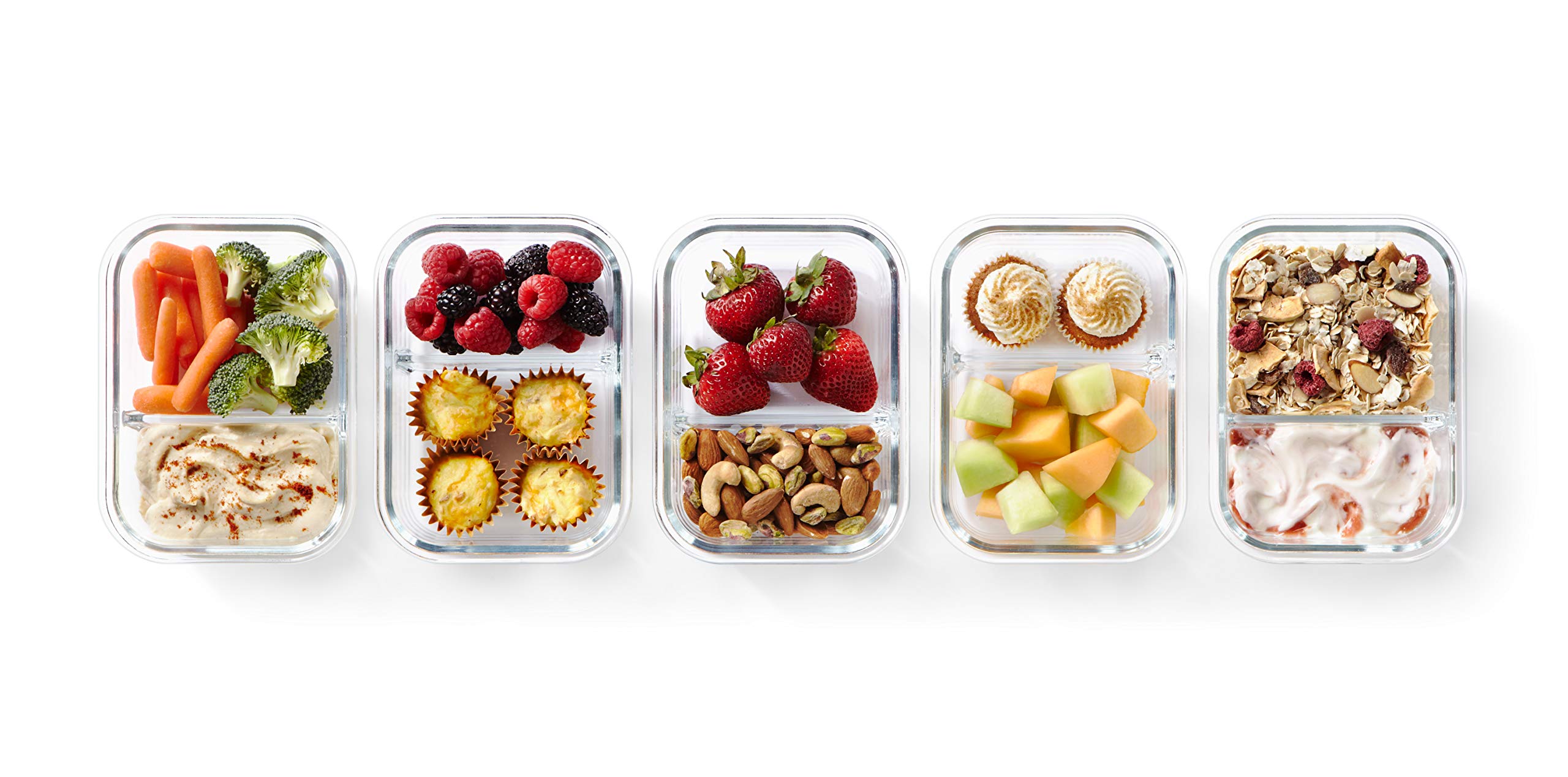 Pyrex Mealbox 10-Pc Bento Box Set, 2.3-Cup Divided Glass Food Storage Containers Set, Non-Toxic, BPA-Free Latching Lids, Freezer, Microwave and Top-Rack Dishwasher Safe, Compartment Bento Lunch Box