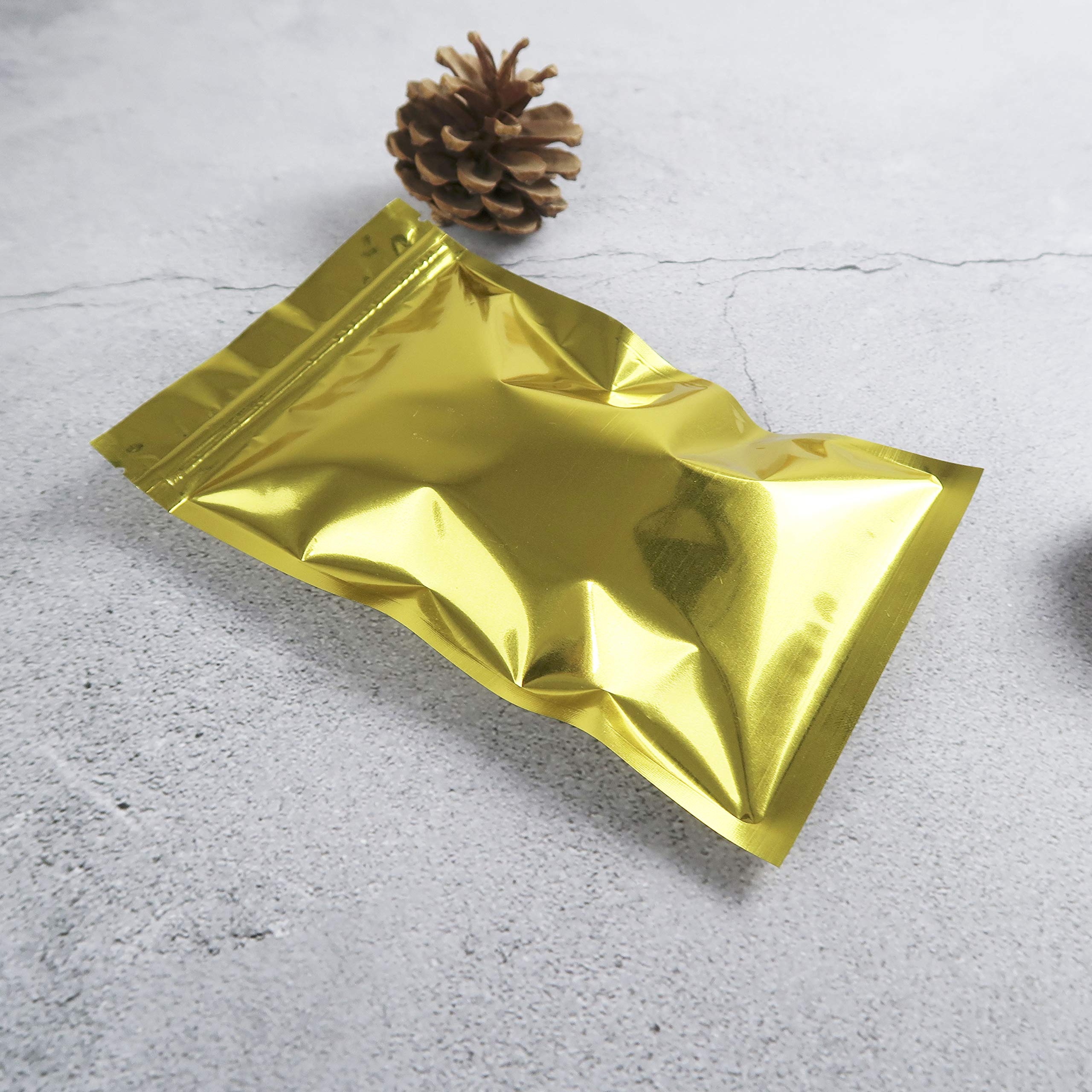 100PCS Double-Sided Shiny Gold Flat Zip Seal Premium Foil Bags 10x15cm (3.9x5.9")