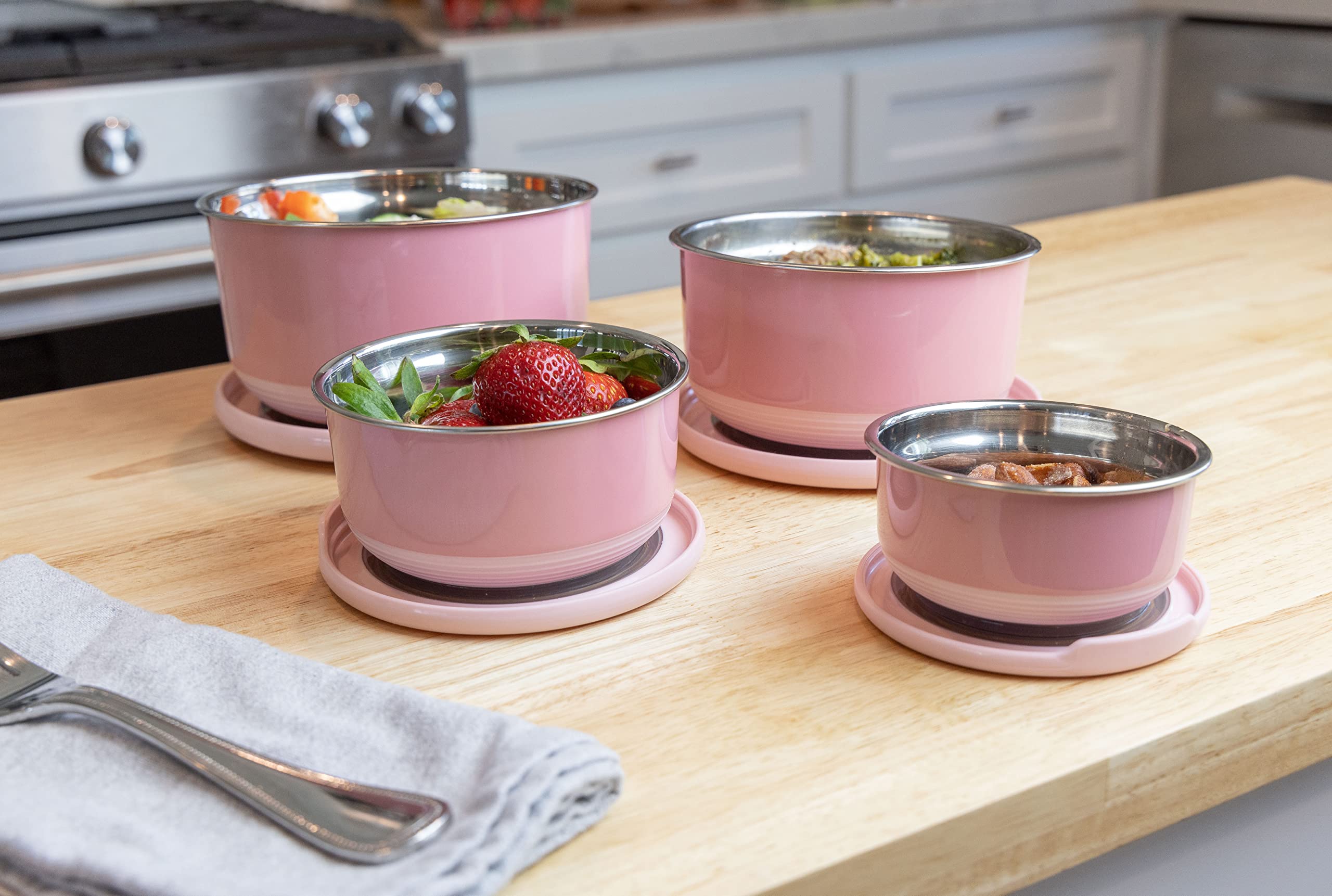 MIRA Stainless Steel Food Storage Set - 4 Anti-Slip Containers for Meal Prep - Multi-Size Pack (1, 2, 3, 5 Cups), Slate Blue