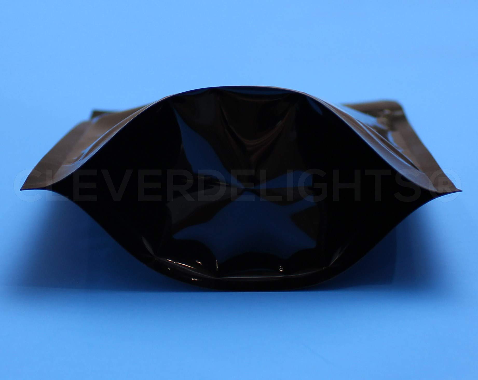 CleverDelights Glossy Black Window Stand Up Pouches - 4oz - 100 Pack - 5" x 8" x 2.5" - Resealable Bag