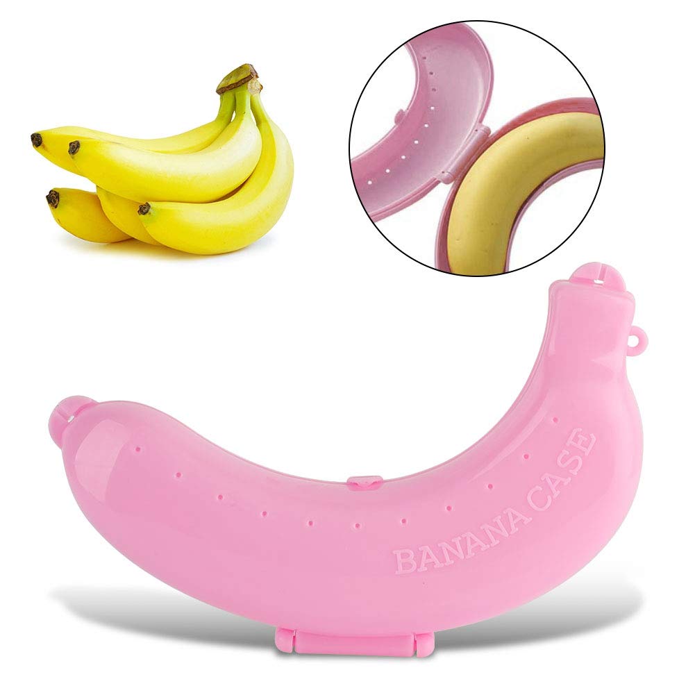 BORDSTRACT Banana Bunker, 7.6x5.1x1.7in Easy Carry Durable Banana Saver, Banana Holder Case, Banana Holder for Lunch Boxes (Pink)