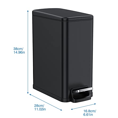 BETHEBEST 2.6 Gallon Small Trash Can with Removable Wastebasket,Step Trash Can with Soft Close Lid, Rectangular Trash Bin for Bathroom,Bedroom,Office (Black)