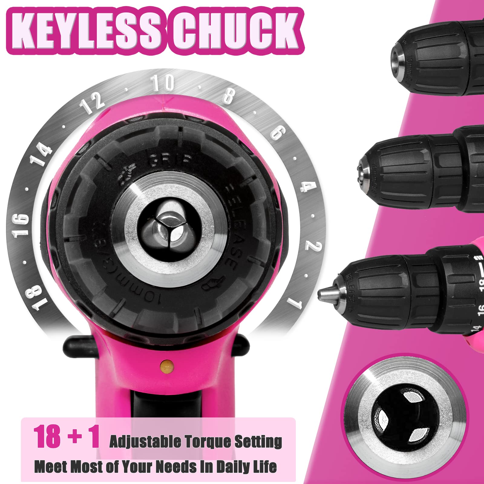 Pink Drill Set for Women, 137 Piece Hand and Power Tool Set with 12V Cordless Drill, Home Tool Kit for DIY, Necessities for Daily Decoration and Maintenance, As a Creative Gift for Ladies