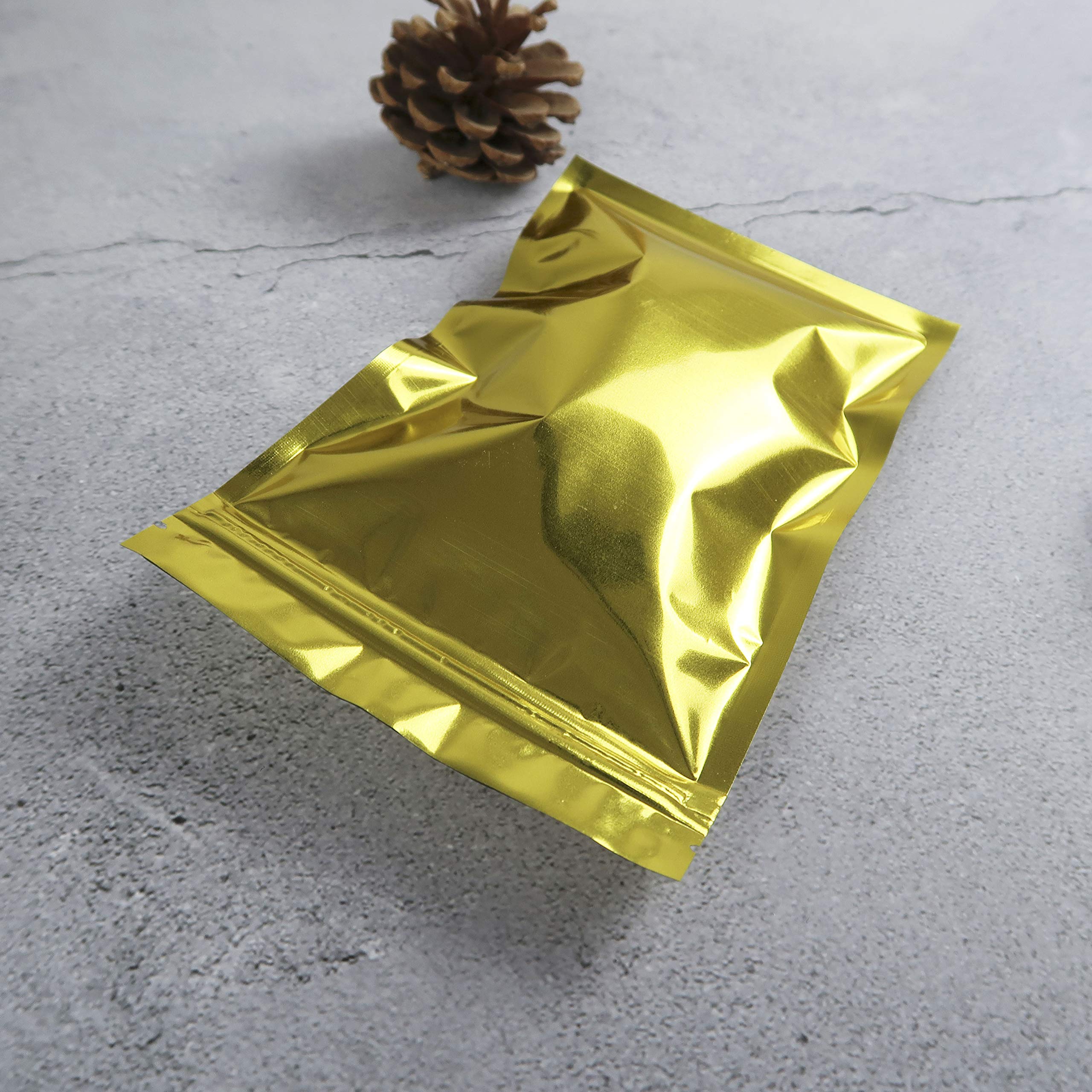 100PCS Double-Sided Shiny Gold Flat Zip Seal Premium Foil Bags 10x15cm (3.9x5.9")