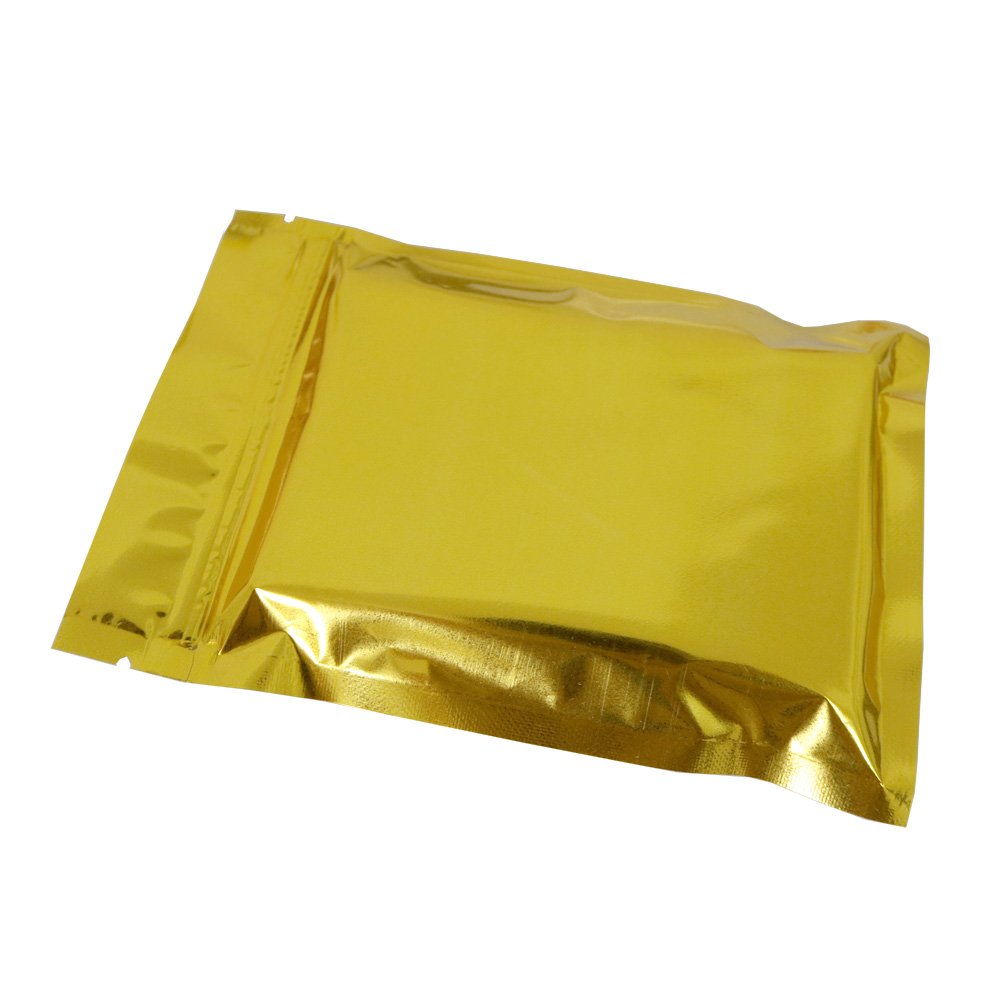 100PCS Double-Sided Shiny Gold Flat Zip Seal Premium Foil Bags 10x15cm (3.9x5.9")