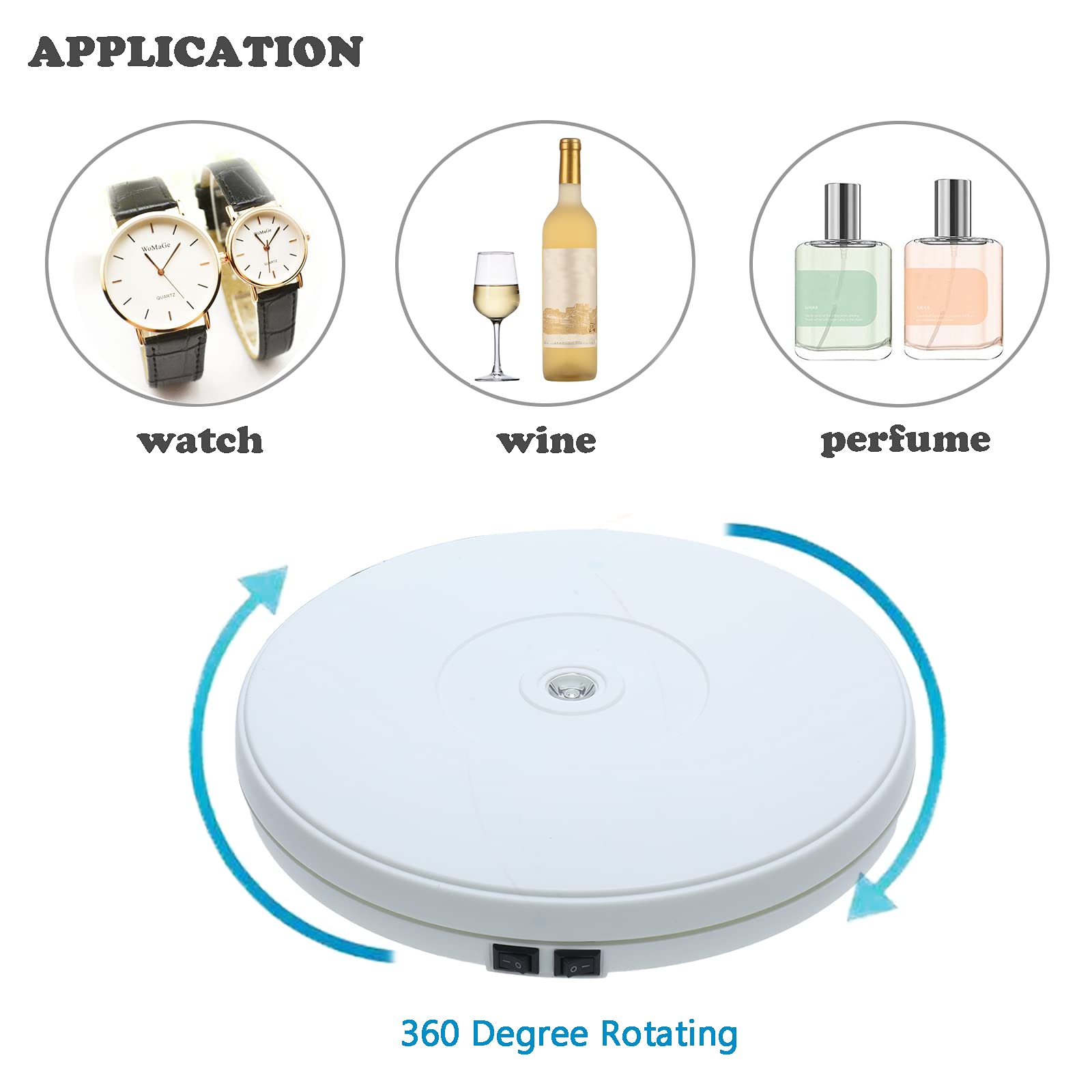 Erfo Motorized Rotating Turntable with LED, 10inch/25cm Diameter Electric Display Turn Stand, 360 Degree Rotation for Showing Jewelry, Watch, Digital Product, Wine, Collectibles (White)