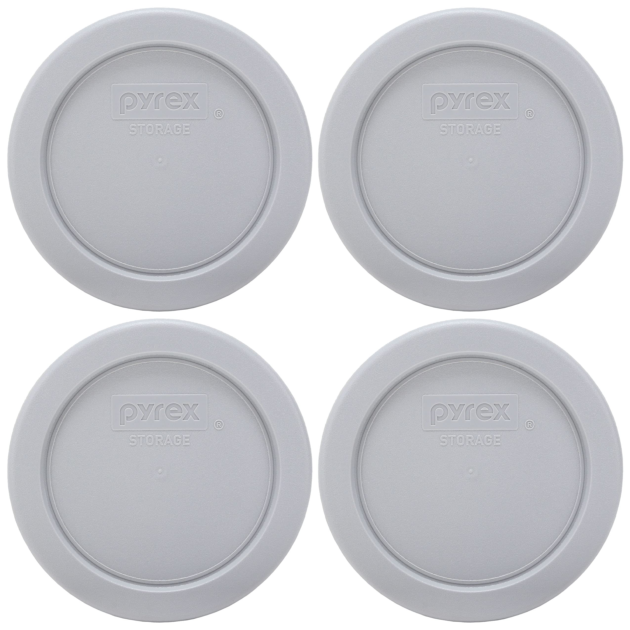 Pyrex 7202-PC Jet Gray Round Plastic Food Storage Replacement Lid, Made in USA - 4 Pack