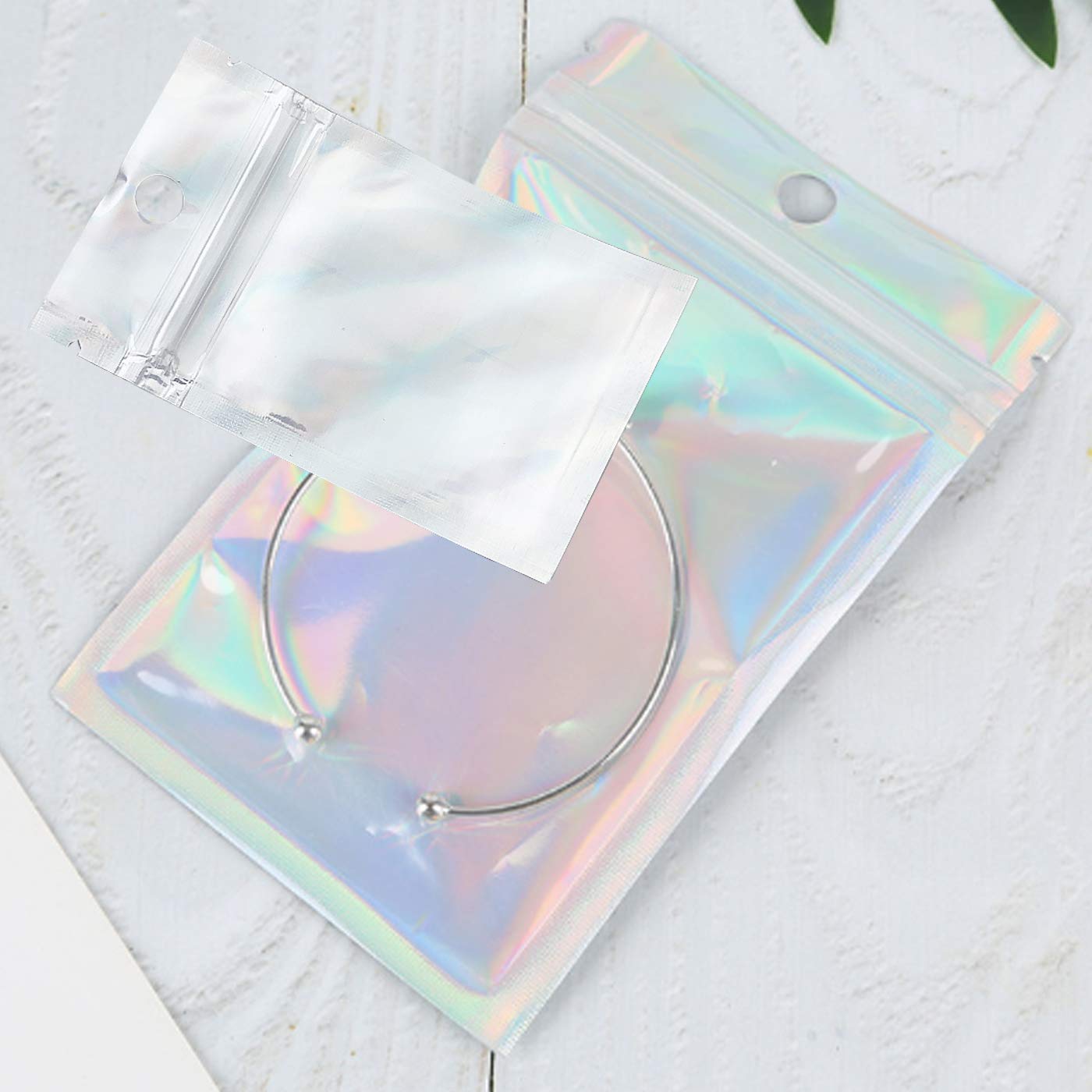 Markeny 200 Pack Rainbow Mylar Zip Lock Bags Aluminum Foil Bags Durable Double-Sided Metallic Foil Mylar Flat Mini Ziplock Bag