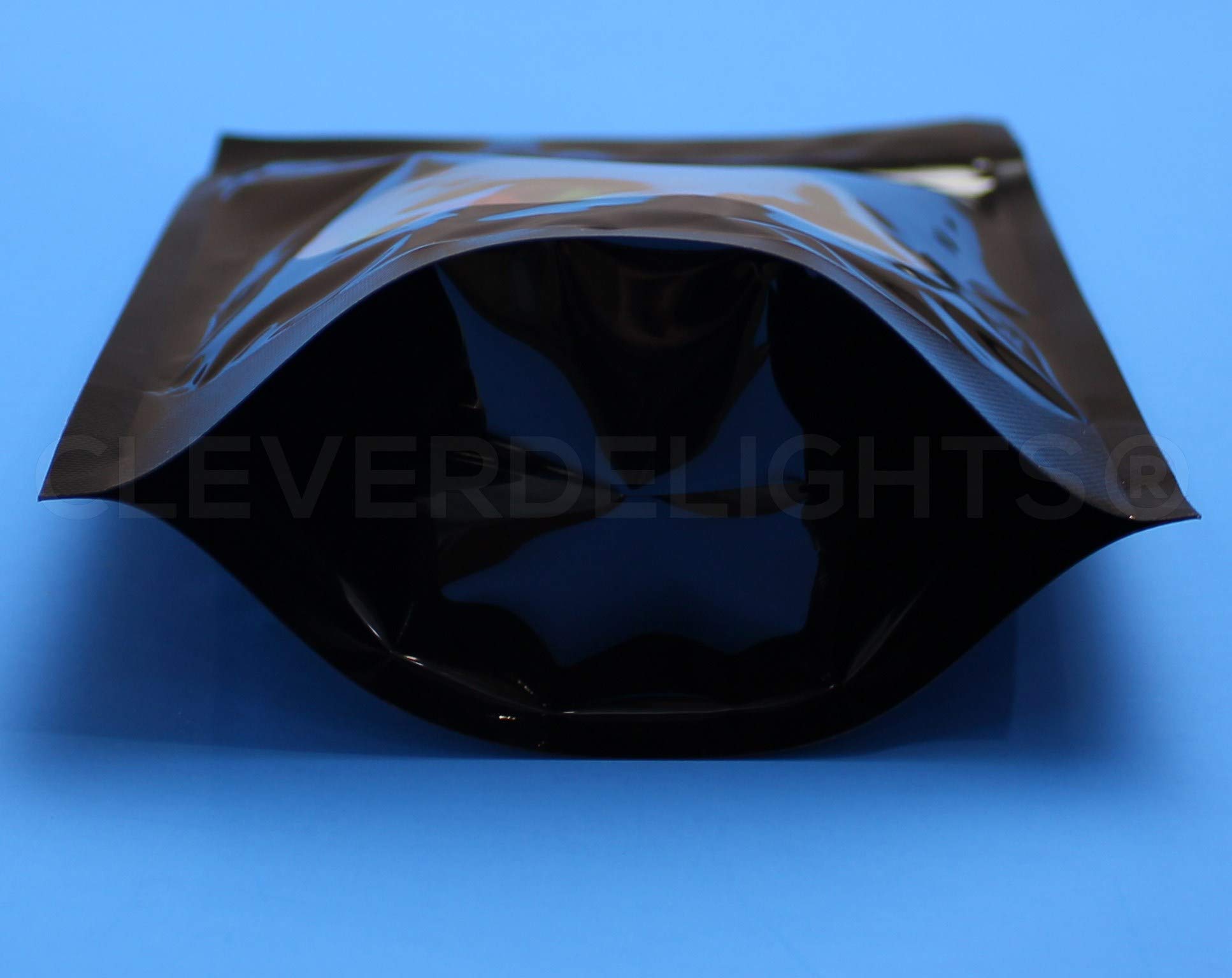 CleverDelights Glossy Black Window Stand Up Pouches - 8oz - 1000 Pack - 6" x 9" x 3" - Resealable Bag