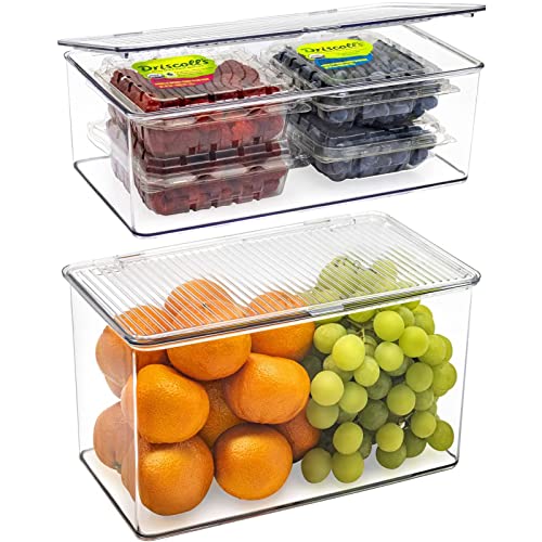 Sorbus Pantry Storage with Lids- Clear Plastic Refrigerator Bins- MultiPurpose & Versatile Stackable Cabinet Organizers- Cosmetics, Office Supplies, Food Organizer- 2 Pack (L,M)