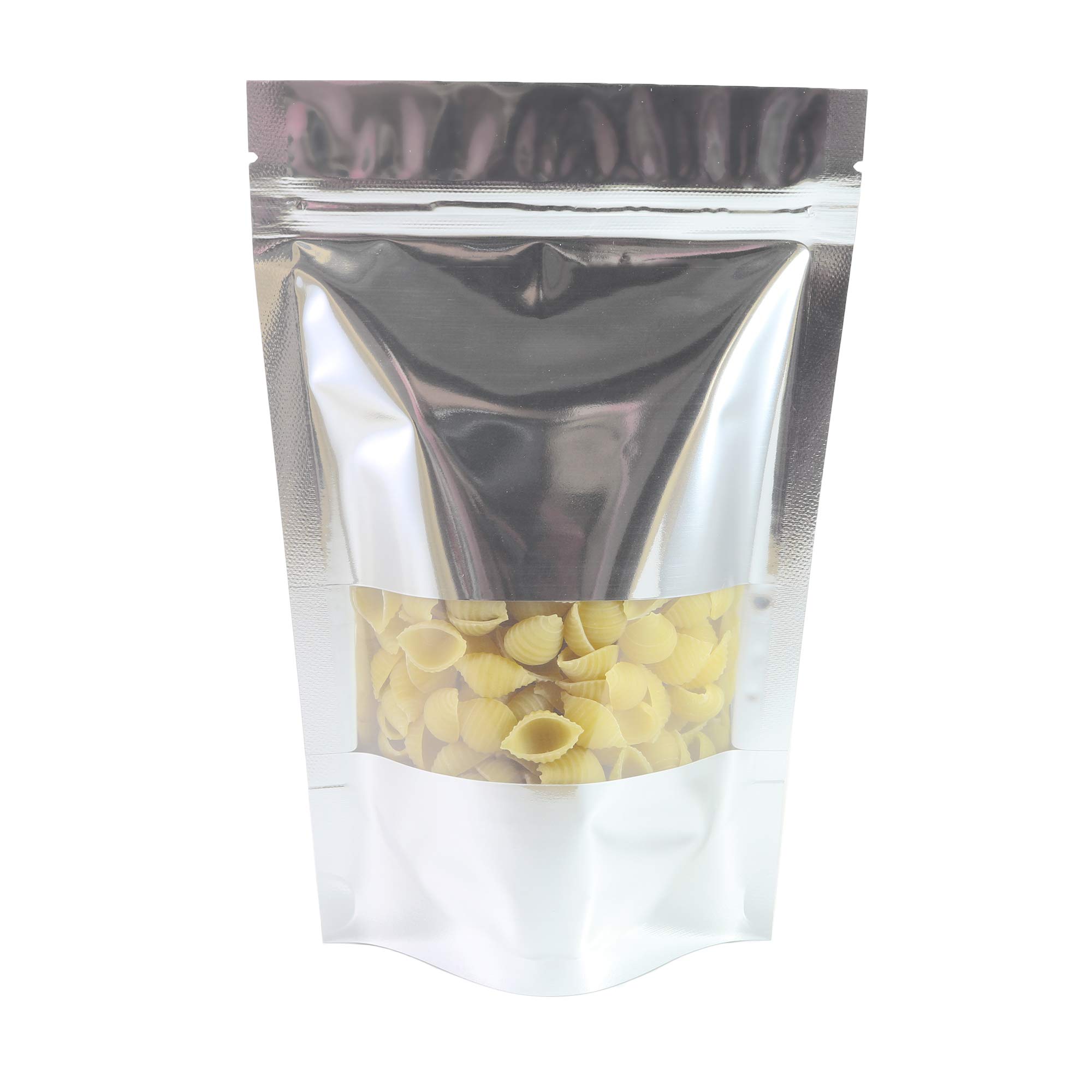 QQ Studio 100 Shiny Colored Aluminum Mylar Foil Clear Window Reclosable QuickQlick™ Stand-Up Bags (6" x 9", Silver)