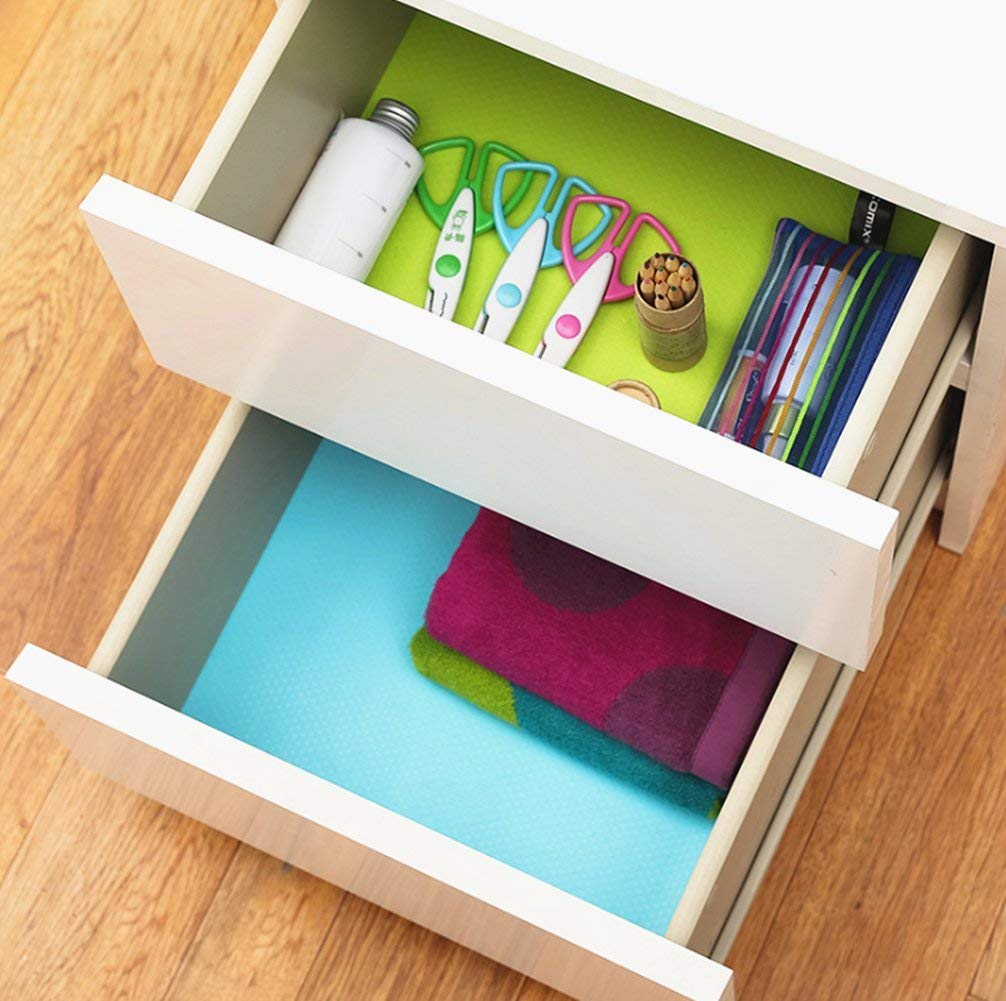 MULLSAN Can be Cut Wire Shelving Papers Mats Vinyl Shelf Liners for Kitchen Cabinets,Drawer,Refrigerator Lining,17.7''X60'' (Blue)