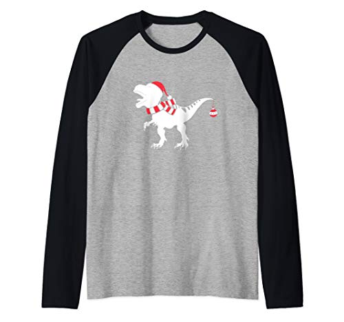 Christmas T-Rex Dinosaur Funny Stocking Stuffer Raglan Baseball Tee