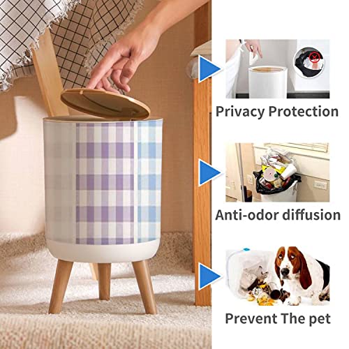 Trash Can with Lid Plaid Shirt Crossed Lines Vintage Seamless paterns Set Plaid Tartan Wood Small Garbage Bin Waste Bin for Kitchen Bathroom Bedroom Press Cover Wastebasket 7L/1.8 Gallon