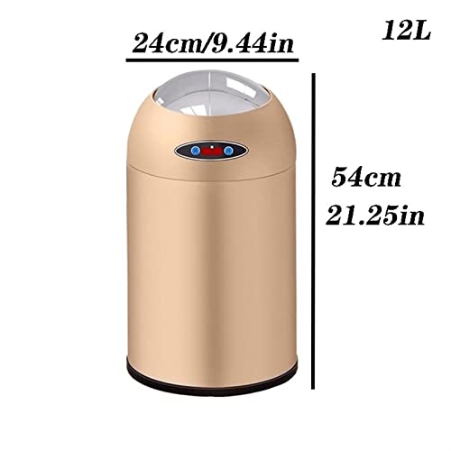 Garbage Can 8L/12L White Creative Intelligent Induction Trash Can Large-Capacity Garbage Storage Box Home Kitchen Living Room Study Bathroom Trash can ( Color : Gold , Size : 12L )