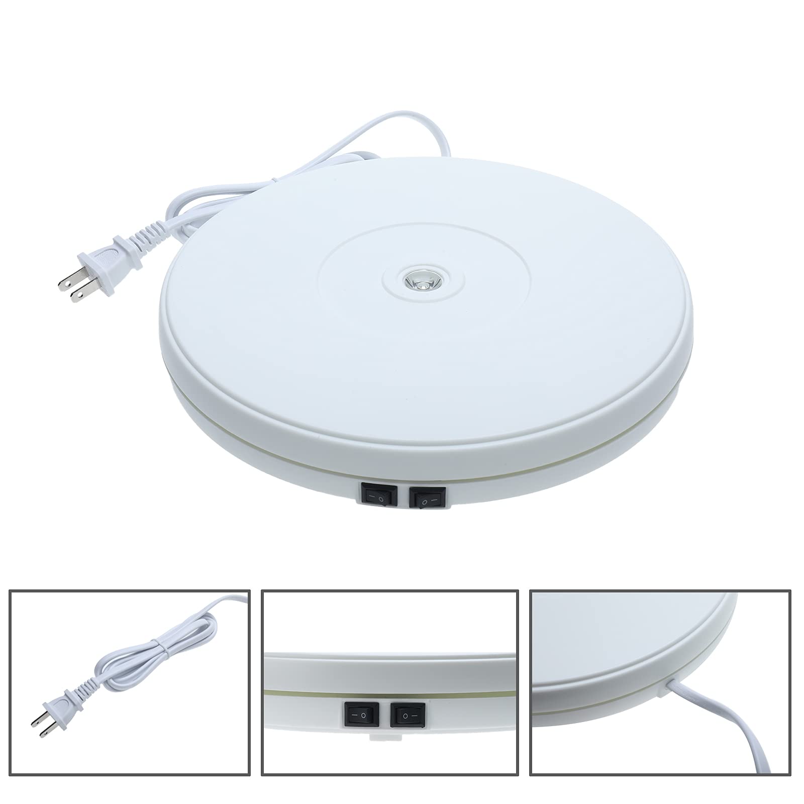 Erfo Motorized Rotating Turntable with LED, 10inch/25cm Diameter Electric Display Turn Stand, 360 Degree Rotation for Showing Jewelry, Watch, Digital Product, Wine, Collectibles (White)