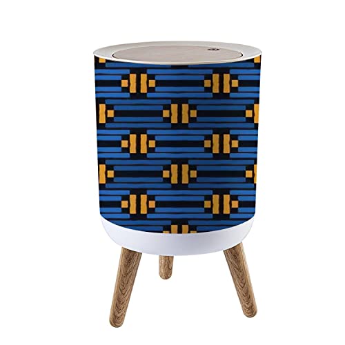 Trash Can with Lid Ethnic Motif Handdrawn Print Paint Brush Strokes Geometric Seamless Wood Small Garbage Bin Waste Bin for Kitchen Bathroom Bedroom Press Cover Wastebasket 7L/1.8 Gallon