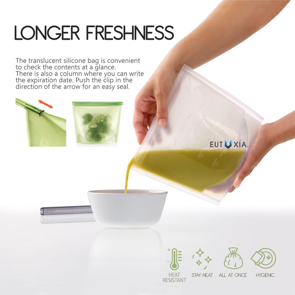 Eutuxia Reusable Storage Bags, Set of 4, Premium Lock Versatile Leak-proof Preservation Container, Plastic Free Sandwich Vegetables Fruit Lunch Snack Bag with Ziplock, Microwave & Freezer Safe