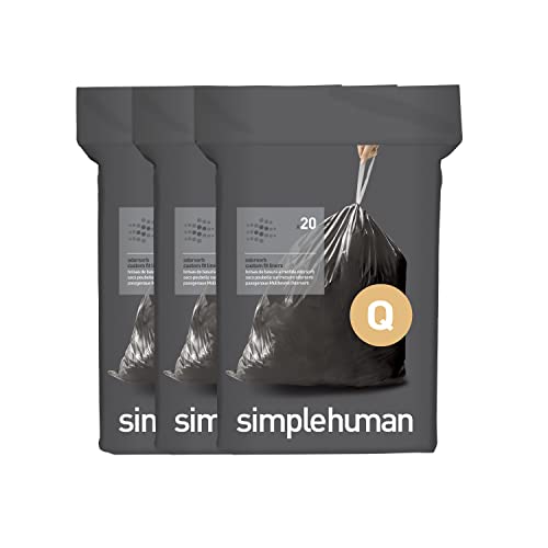 simplehuman Code Q Odorsorb Custom Fit Drawstring Odor Absorbing Trash Bags in Dispenser Packs, 50-65 Liter / 13-17 Gallon, 60 Liners