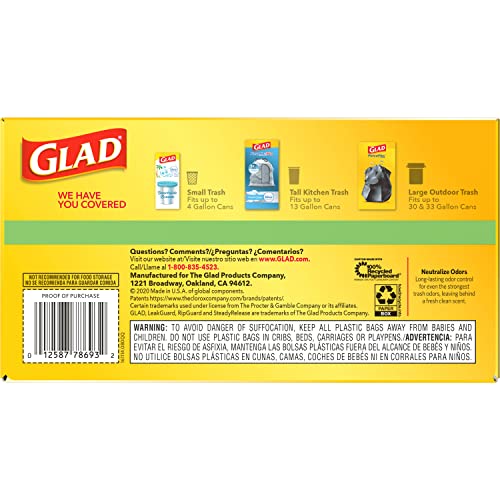 GLAD ForceFlex Tall Drawstring Trash Bags, 13 Gallon White Trash Bags for Tall Kitchen Trash Can, Gain Original Scent to Eliminate Odors, 100 Count - Packaging May Vary