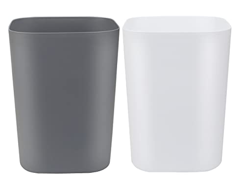 Bathroom Trash Can,Gereen 2 Gallon Small Trash Can,Square Trash Bin Wastebasket for Bathroom Bedroom Kitchen Countertop Under Sink (Pack of 2, White+Gray)