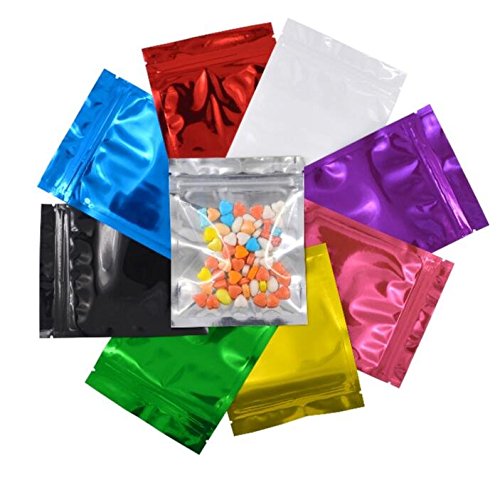 100PCS 4in x 5in Self Sealing Mylar Foil Flat Bag Sample Zipper Pouch Food Snack Storage Coffee Bean Candy Tea Powder Seal Grip Wrapper Gift Basket Supplies Xmas Gift Bag (White)