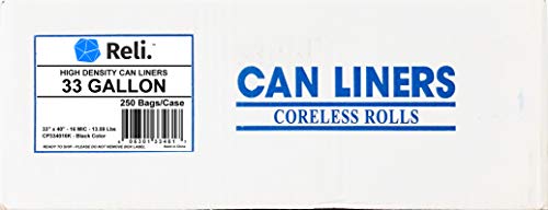 Reli. 33 Gallon Trash Bags Heavy Duty (250 Count Bulk), Made in USA | Black Garbage Bags 30 Gallon - 32 Gallon - 35 Gallon, Bulk Trash Bag Can Liners