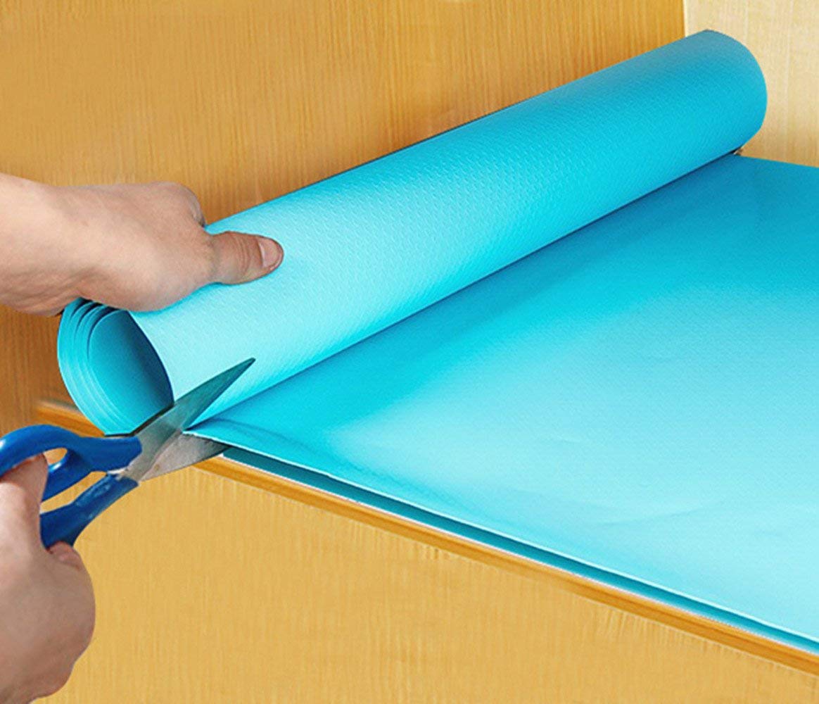 MULLSAN Can be Cut Wire Shelving Papers Mats Vinyl Shelf Liners for Kitchen Cabinets,Drawer,Refrigerator Lining,17.7''X60'' (Blue)