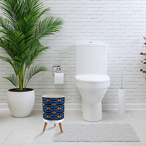 Trash Can with Lid Ethnic Motif Handdrawn Print Paint Brush Strokes Geometric Seamless Wood Small Garbage Bin Waste Bin for Kitchen Bathroom Bedroom Press Cover Wastebasket 7L/1.8 Gallon