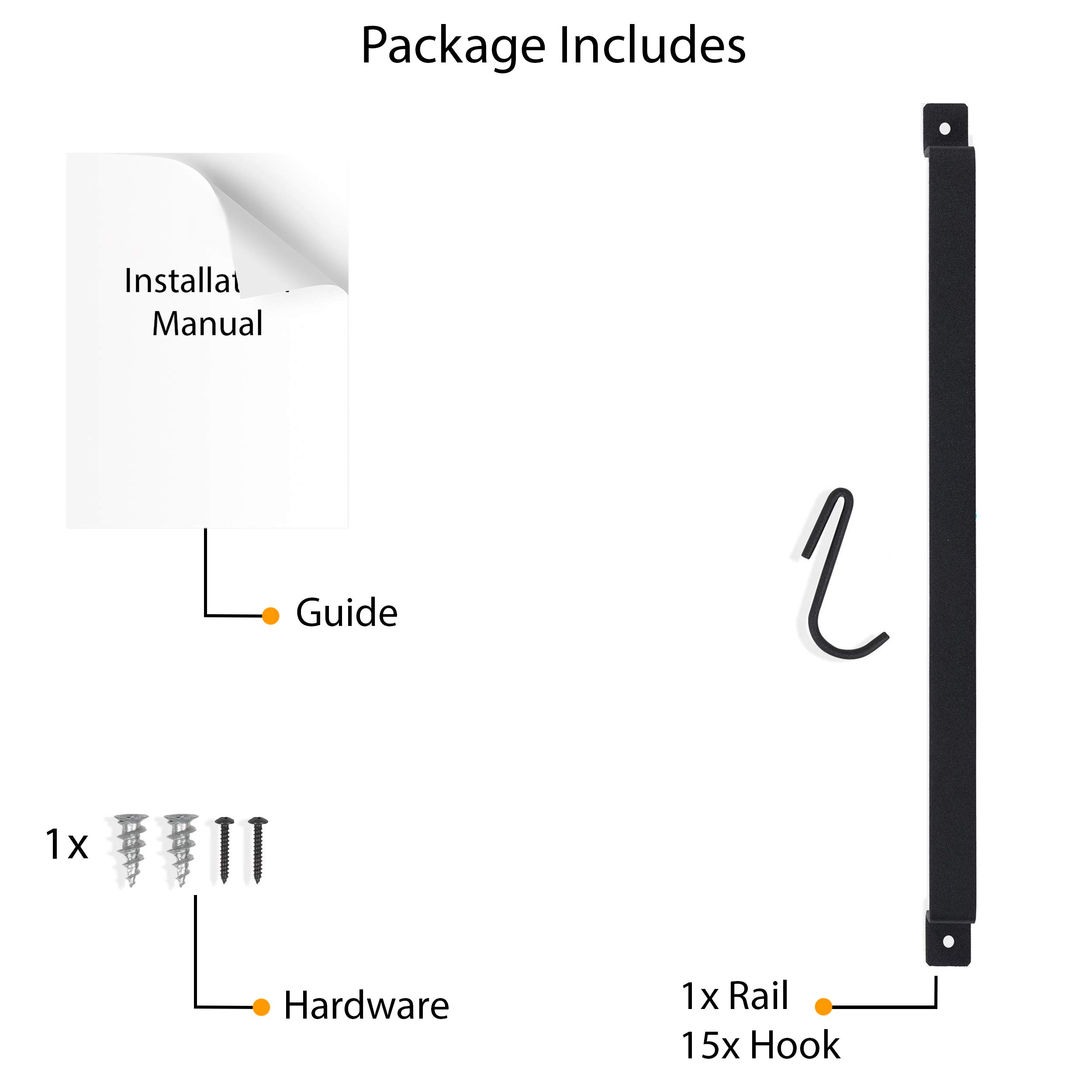 Wallniture Casto 30" Gourmet Kitchen Rail with 15 S Hooks for Hanging Kitchen Utensils Set and Cookware, Iron, Frosty Black