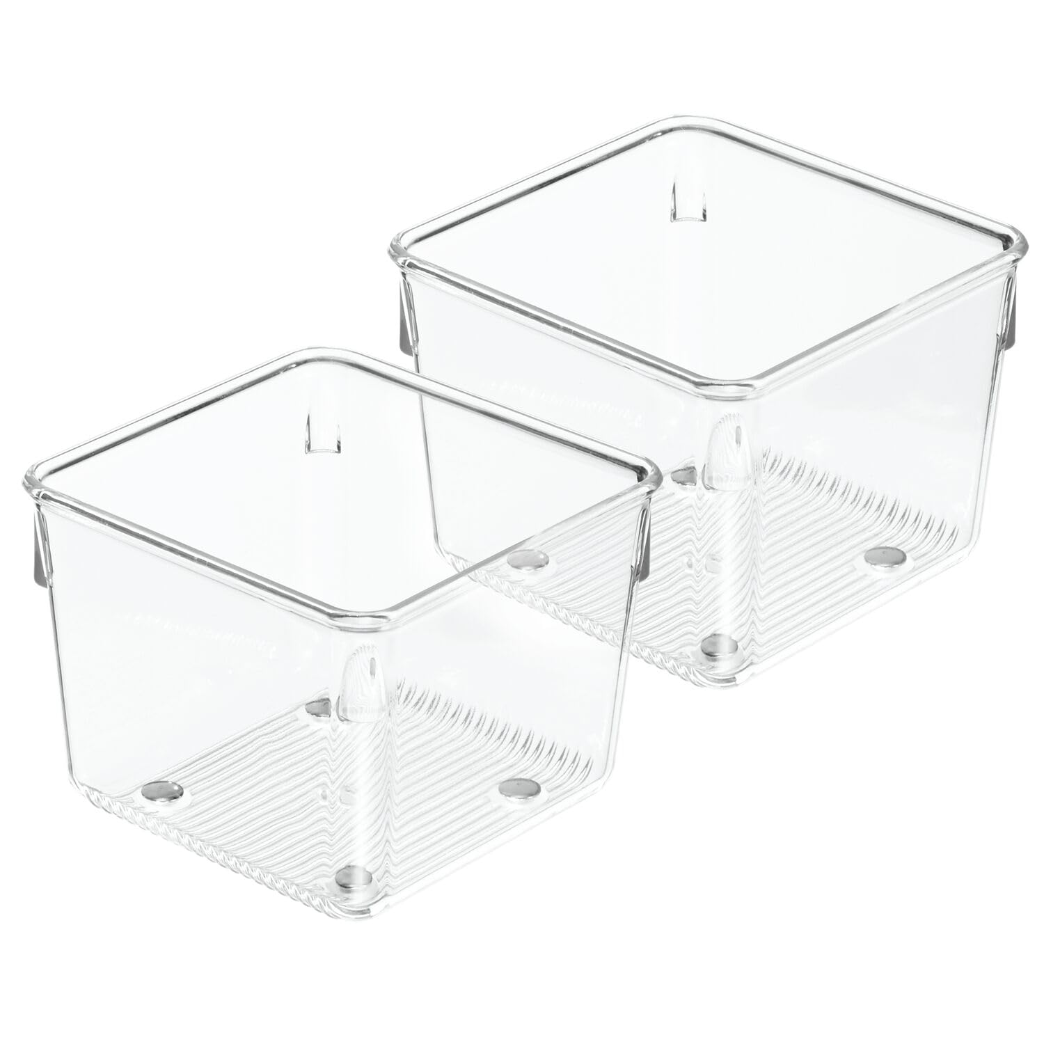 iDesign Linus Plastic Kitchen Drawer Organizer for Silverware, Spatulas, Cutlery, Gadgets, Office Supplies, Cosmetics, 4" x 4" x 3", Set of 2, Clear