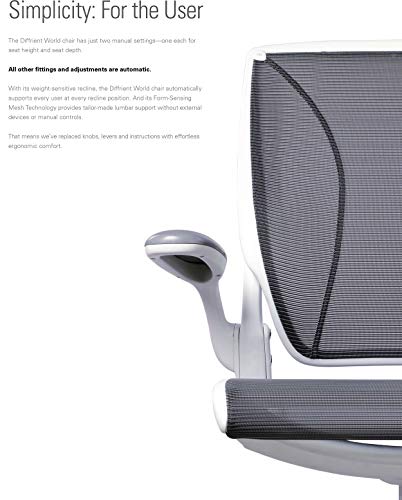 Humanscale Diffrient World Task Chair | Black Pinstrip Mesh Seat and Back | Black Frame, Black Trim | Height-Adjustable Duron Arms | Standard Foam Seat, 3" Carpet Casters, 5" Cylinder