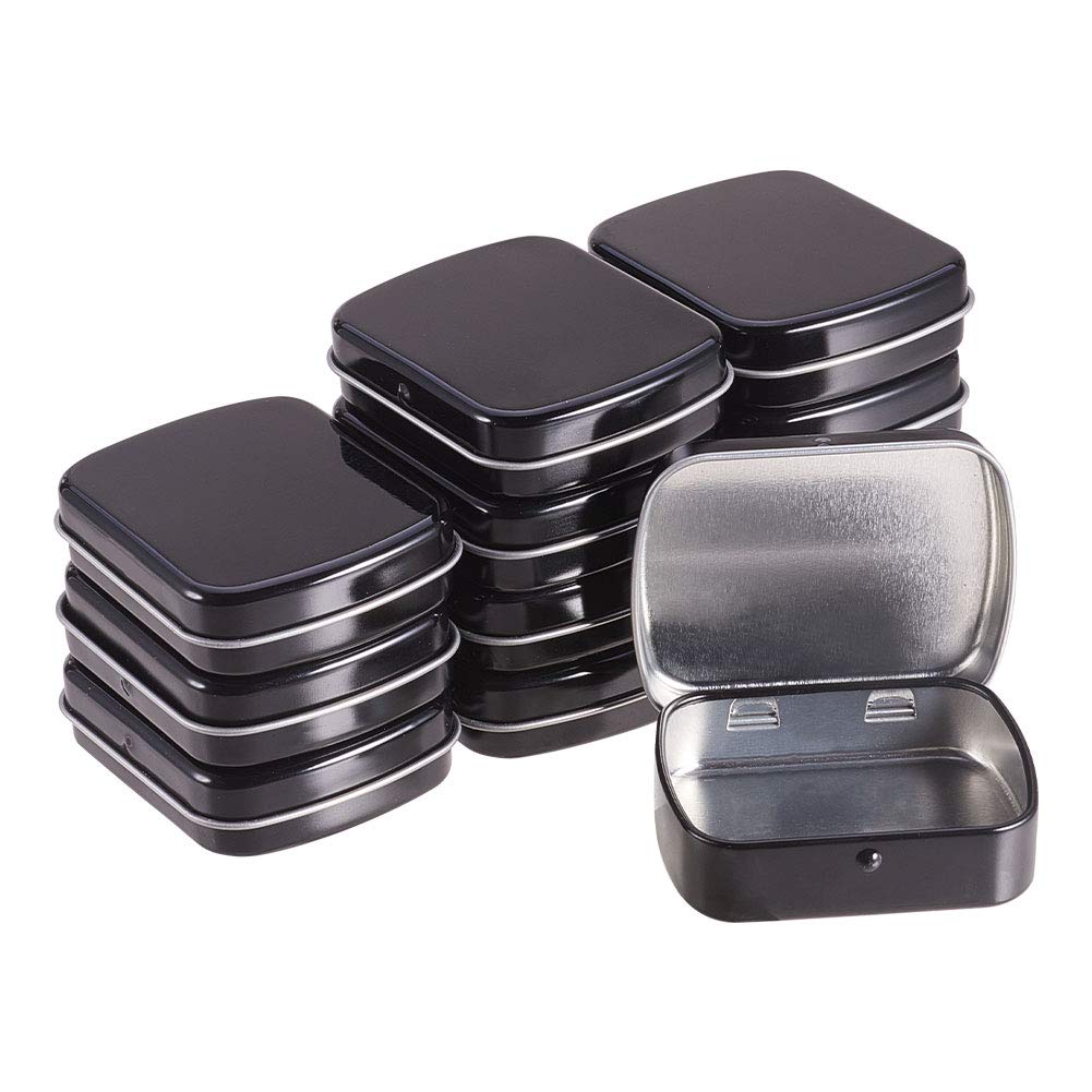 BENECREAT 12 Pack 2.5x2x0.6" Black Rectangular Metal Hinged Tins Storage Containers for Candy Crafts Pins and Home Kitchen Office Storage